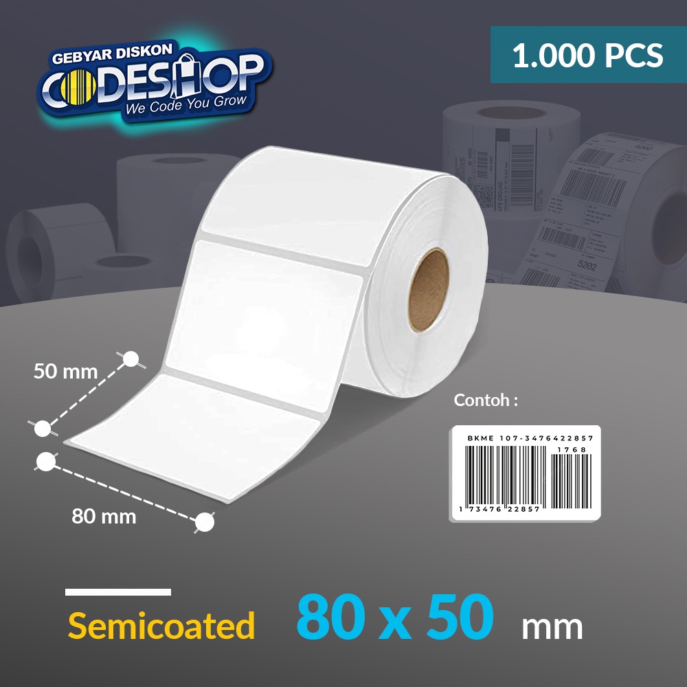 Jual Codeshop Label Semicoated 80 x 50 mm 1 Line Stiker Printer Barcode Core 1 Inch isi 1000 Pcs ...