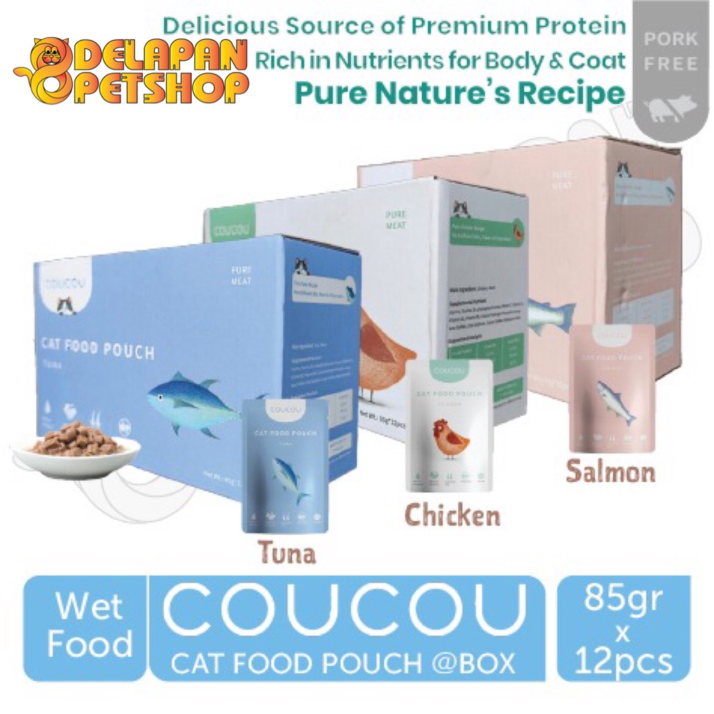 Jual COUCOU Wet Cat Food Pouch Box isi 12 pcs x 85g / All Life Stages ...