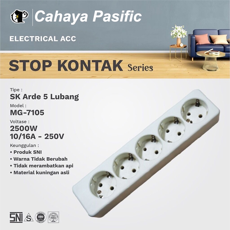 Jual Morgen Stop Kontak MG-7105 5 Lubang Arde 10A-16A 250V 2500W 2 lubang colokan SNI Stop ...
