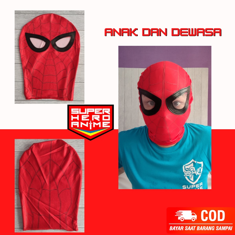 Jual Topeng Spiderman Anak Dewasa Bahan Kain Cosplay Spider Merah ...