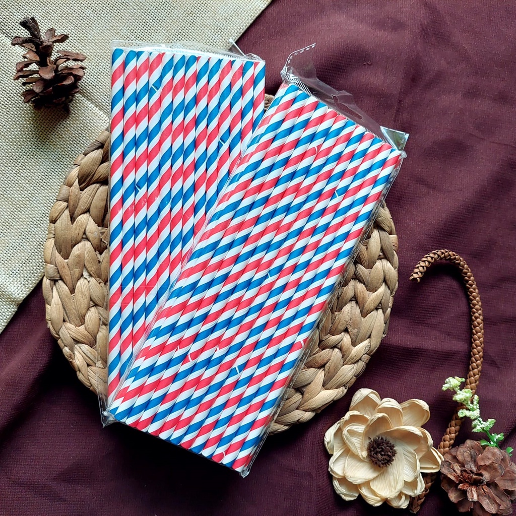 Jual Bluster 1 Striped Paper Drinking Straws For Parties / Paper Straw ...