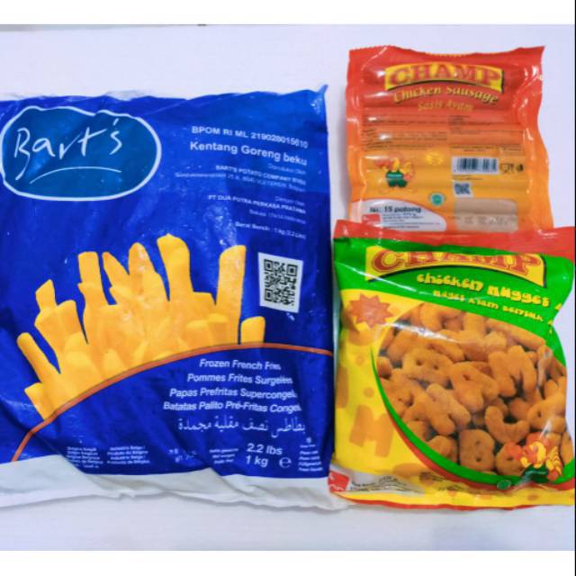 Jual Paket Jumbo 1 isi Kentang Shoe String Bat's Nugget Sosis Ayam ...