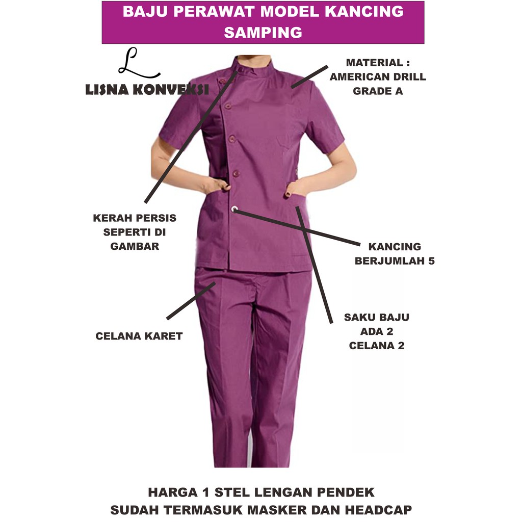 Jual Baju Perawat/Baju Suster/Baju Praktek Rumah Sakit Lengan Pendek ...