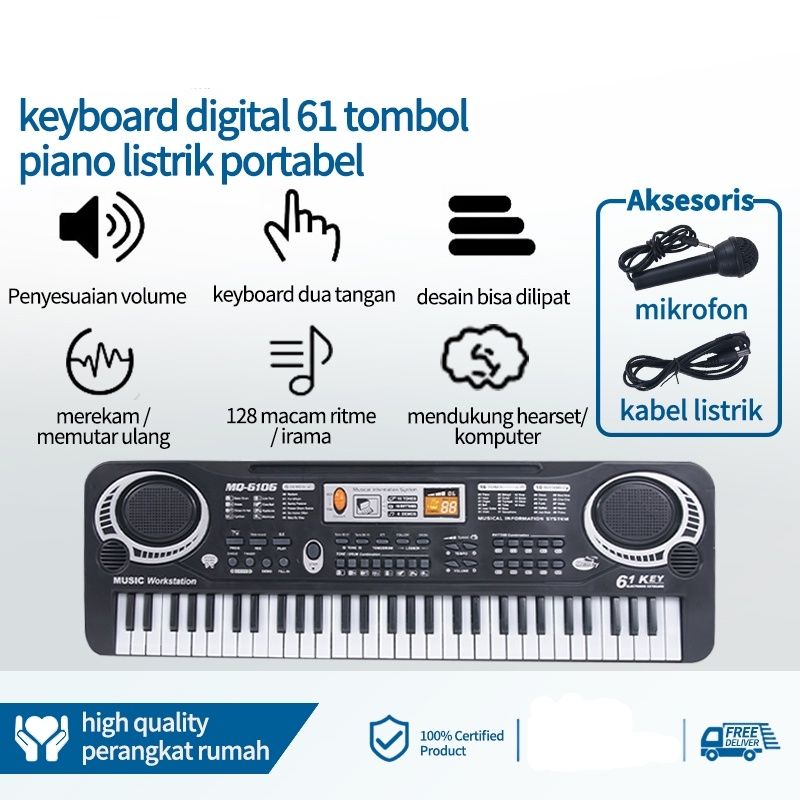 Jual KEYBOARD PIANO ORGAN PIANIKA ELEKTRIK ANAK ANAK 61 KEYS DIGITAL ...