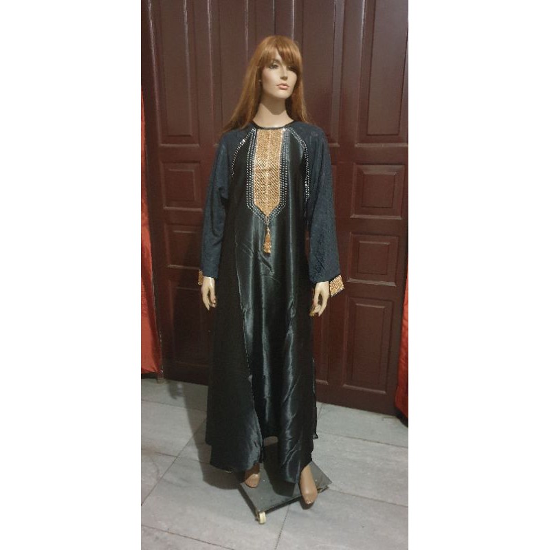 Jual Gamis Elegant bahan Satin Marbella. Stock warna: 1 HITAM | Shopee ...