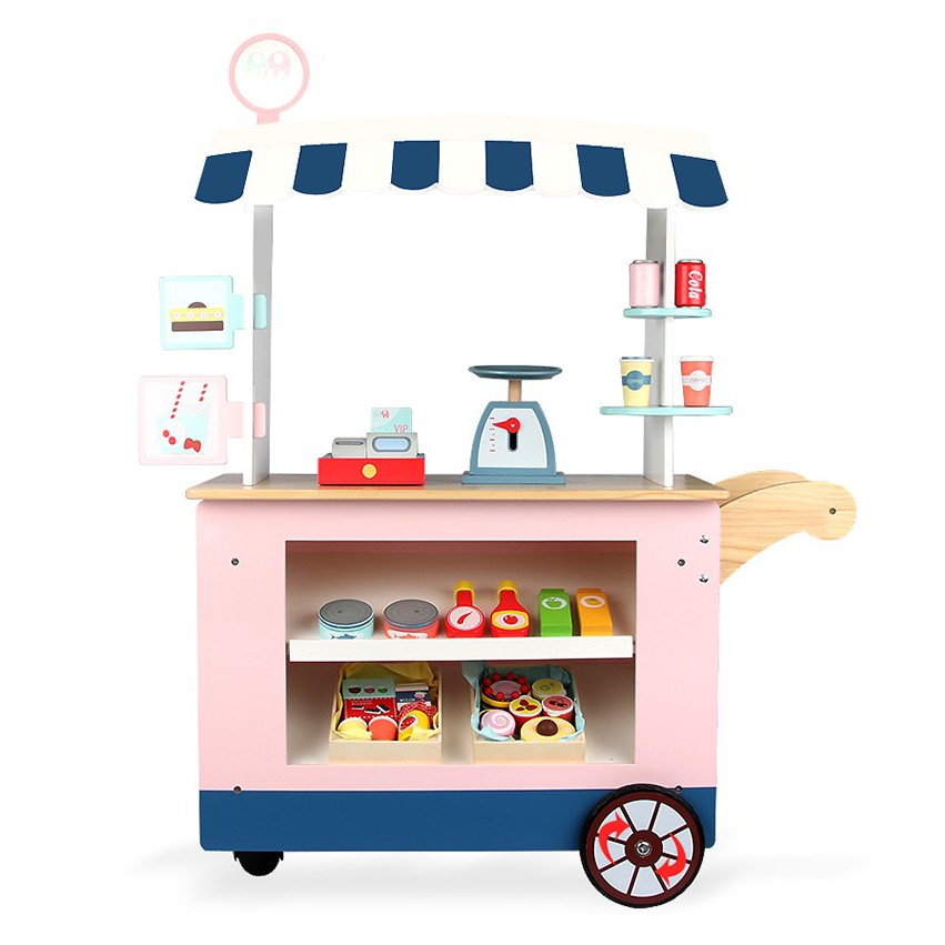 Jual Trolley Market Booth Cart Wooden Toy mainan edukasi kayu gerobak ...