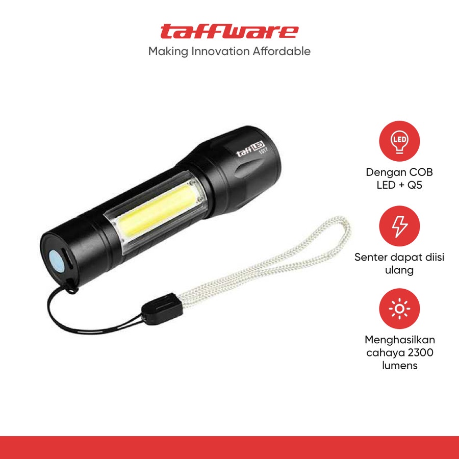 Jual TaffLED Albinaly Senter LED USB Rechargeable Q5 + COB 2300 Lumens ...