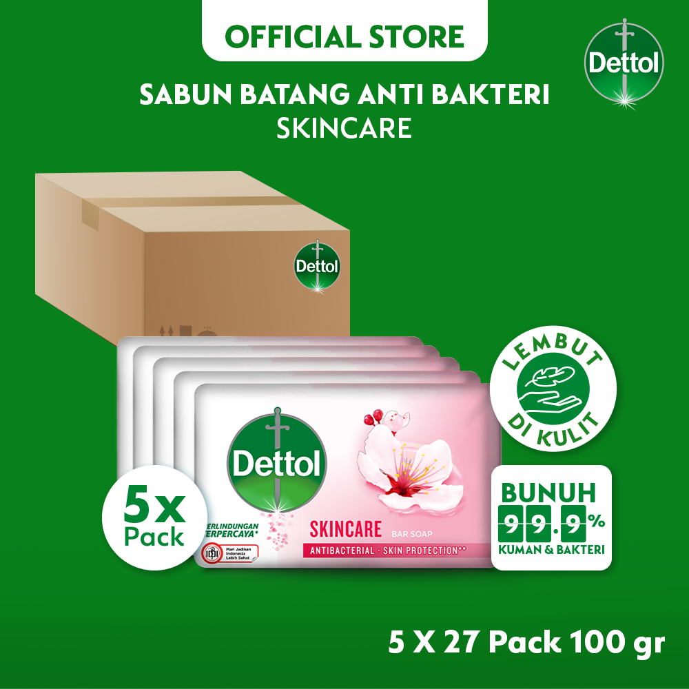 Jual Dettol Sabun Batang Antibakteri Skincare 100gr (5 Pcs x 27 Pack ...