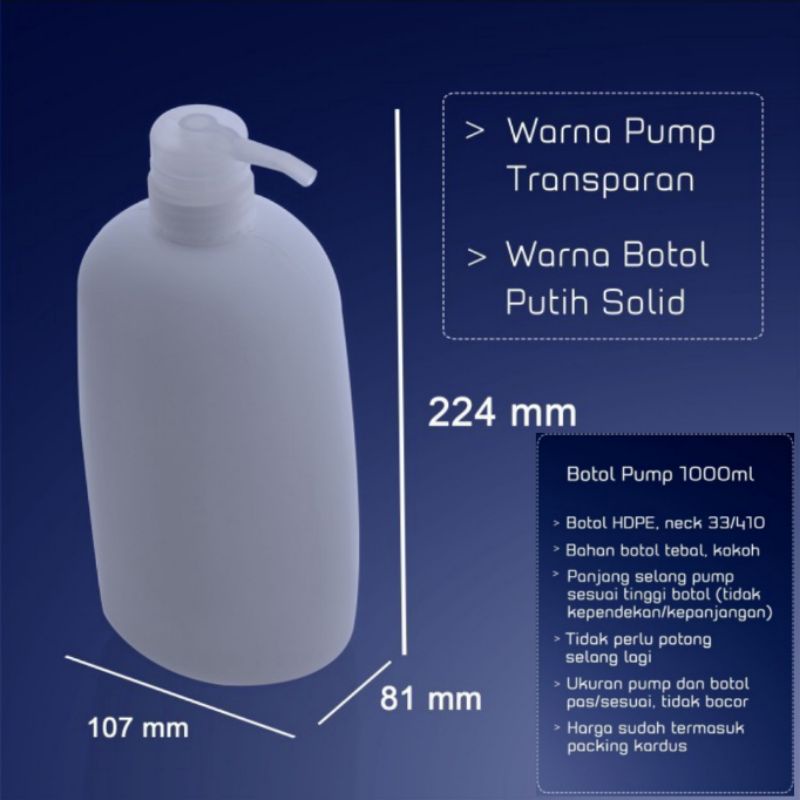 Jual Botol Pump 1000ml Botol HDPE Sabun Hand Sanitizer Botol Putih Pump Transparant | Shopee ...