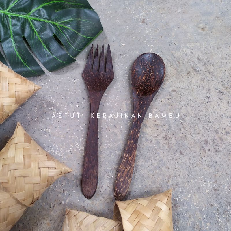 Jual Sendok Garpu Kayu Aren/Alat Makan Kayu Aren/Sendok Makan Kayu ...