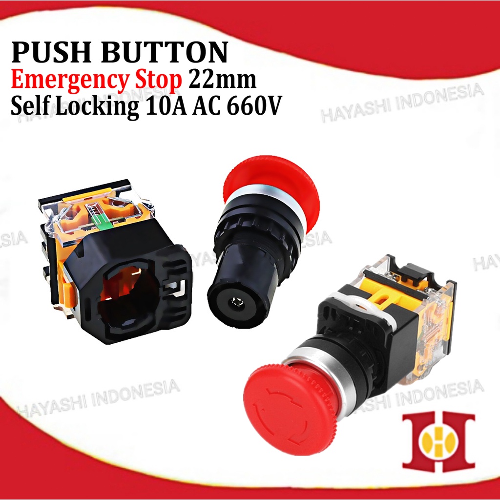 Jual Push Button Emergency Stop Self Locking Switch 22 mm Tombol ...