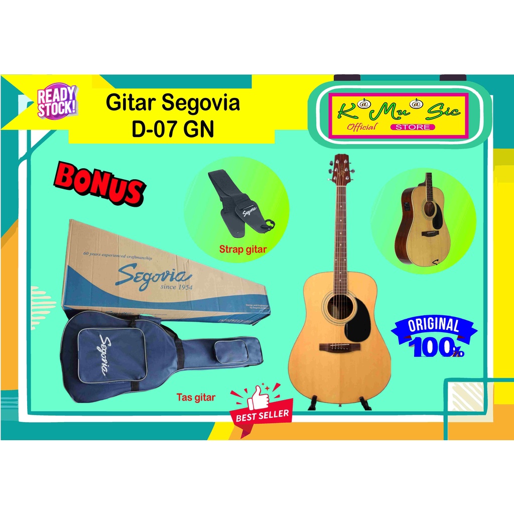 Jual [*lngsung ketoko* potong cash] Gitar jumbo Segovia D 07 D07 GN original akustik elektrik ...