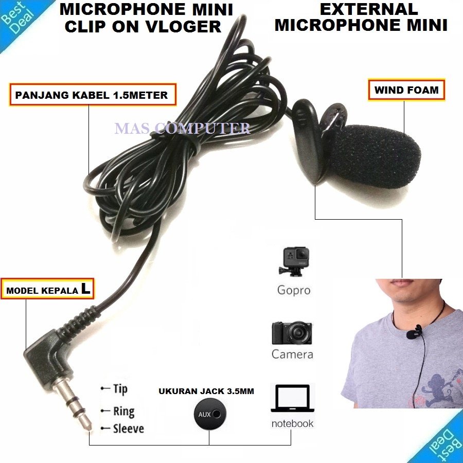 Jual Microphone Mini Clip On / Microphone Mini / Microphone Mini With ...