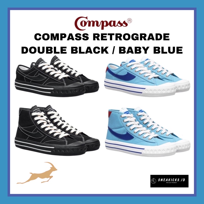 Jual [ORIGINAL] SEPATU COMPASS RETROGRADE DOUBLE BLACK / BABY BLUE ...