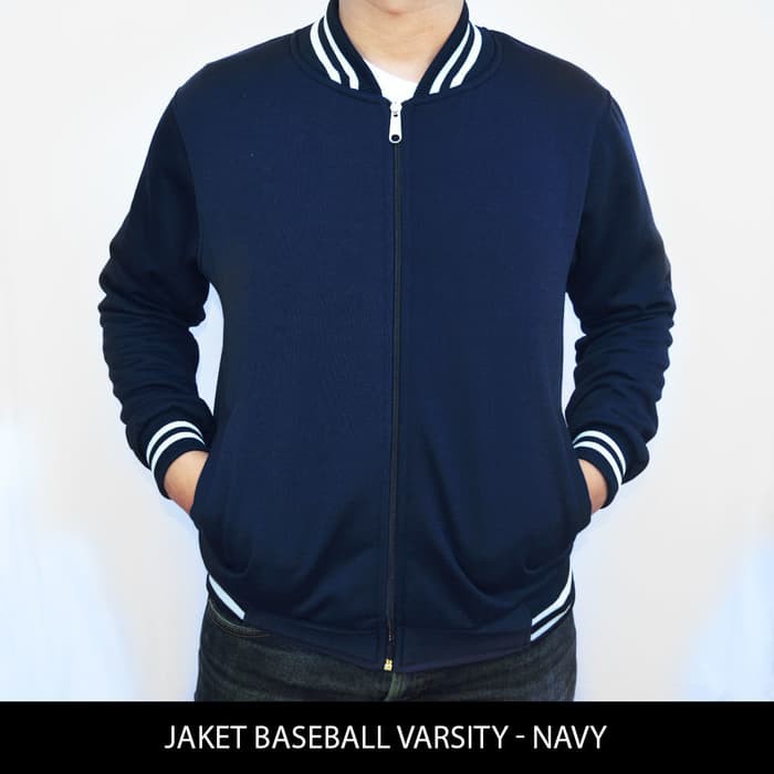 Jual Unik Jaket Baseball Varsity Polos Biru Navy Dongker Limited ...