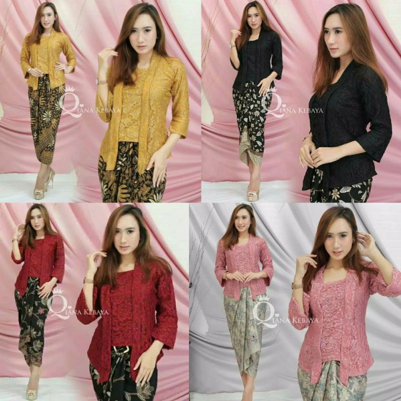 Jual kebaya brokat kutubaru mix rok lilit setelan kebaya brokat kutu baru Floy polos kebaya ...