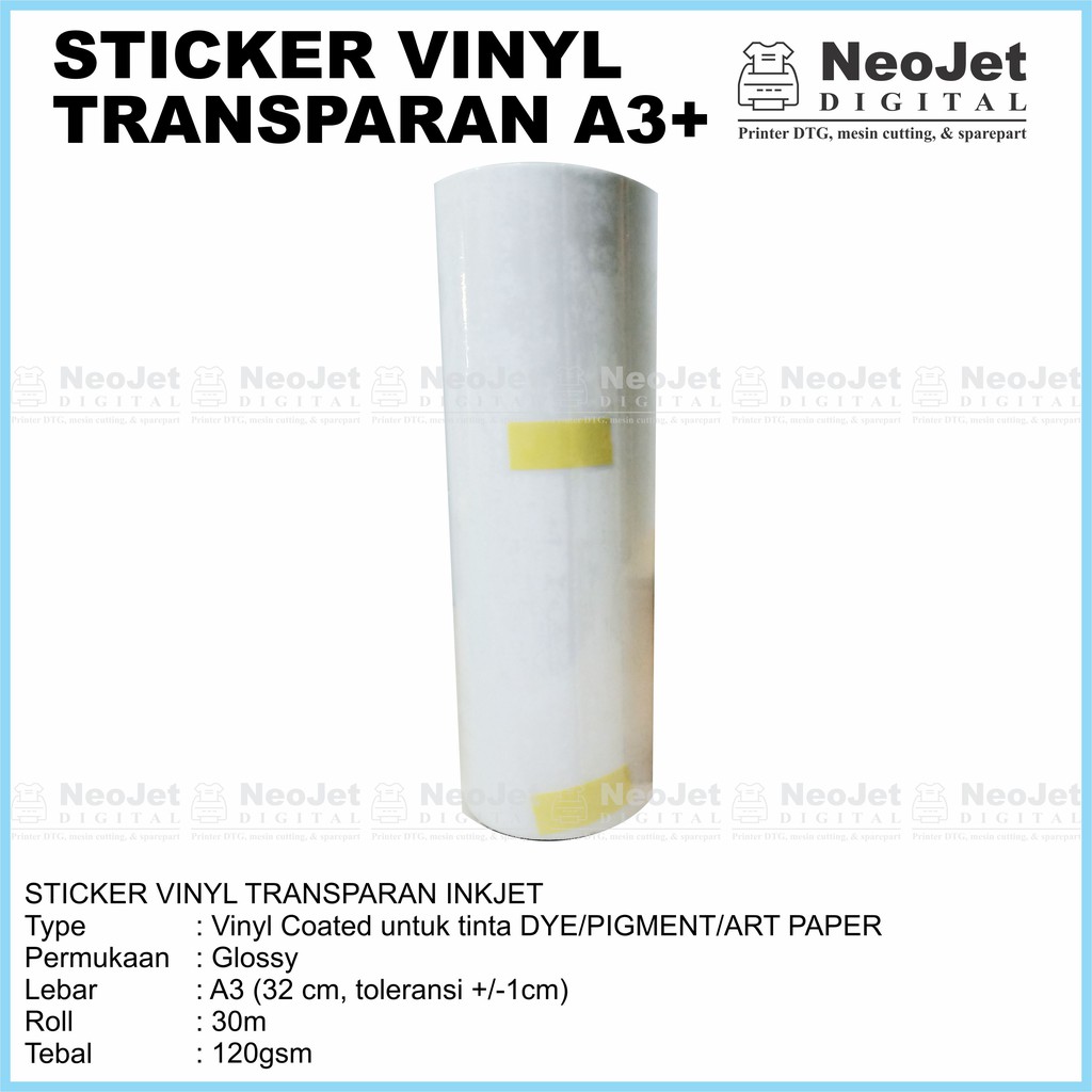 Jual Sticker Stiker Vinyl Inkjet Transparan Bening Gloss A3+ 30 Meter ...