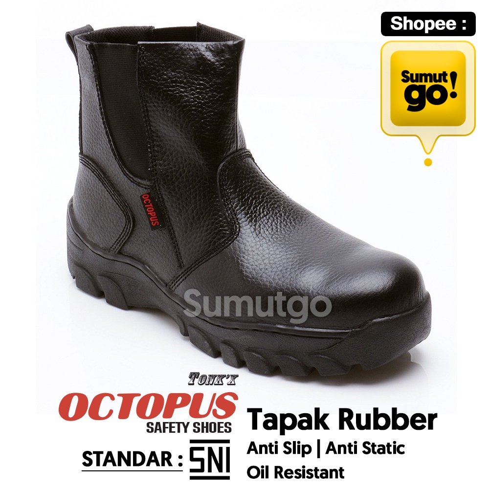 Jual Octopus OX 606 / Sepatu Safety Proyek Semi Boot Hitam Slip On ...