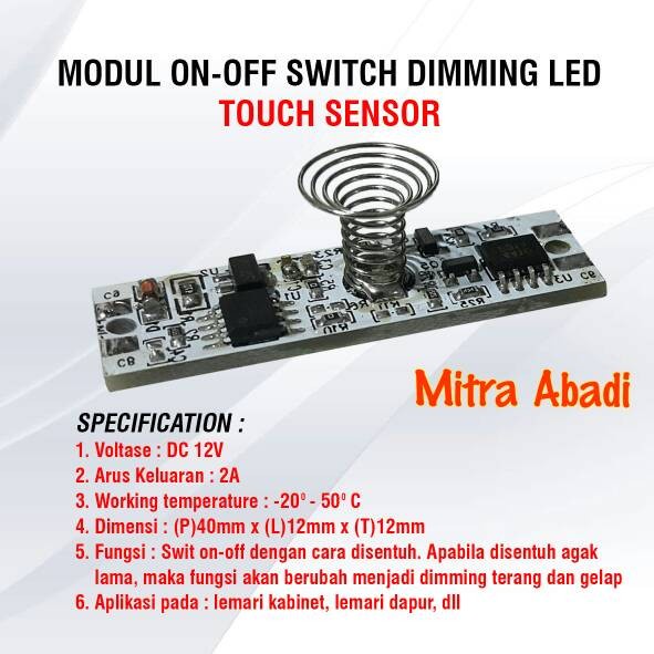 Jual Modul Sensor ON-OFF Switch DIMMING LED (Sensor Sentuh) 2A DC 12V ...