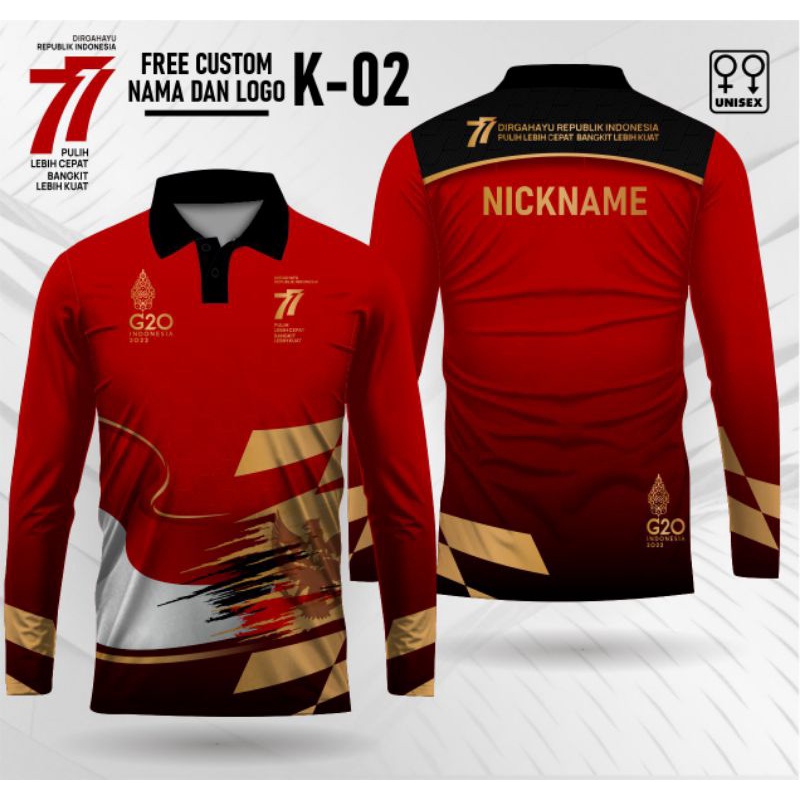 Jual kaos polo hut ri 77th lengan panjang jersey kemerdekaan Indonesia 77 kaos 17an Agustus baju ...