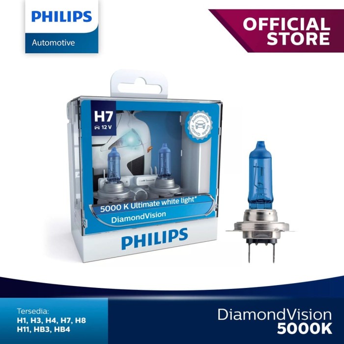 Jual Philips Diamond Vision 5000K H7 Bohlam Lampu Mobil Warna Putih ...