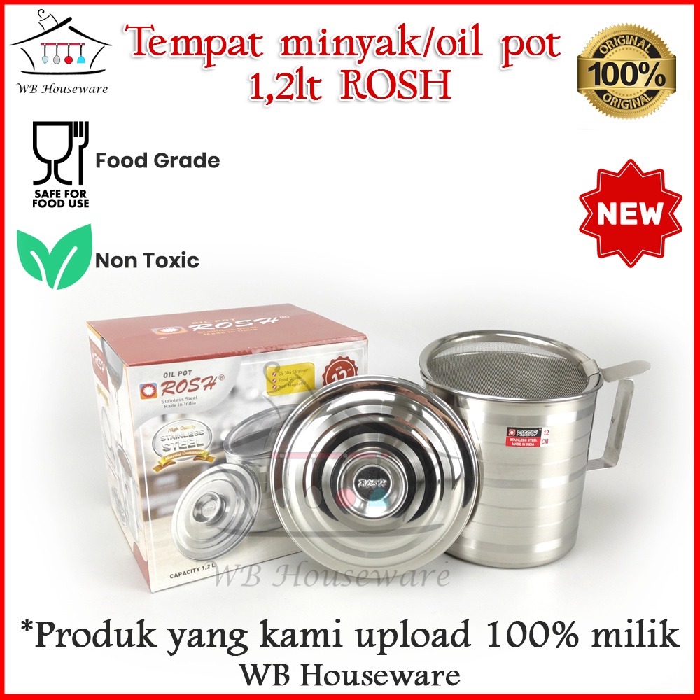 Jual Rosh oil pot stainless 1.2Liter / wadah minyak / saringan bekas ...