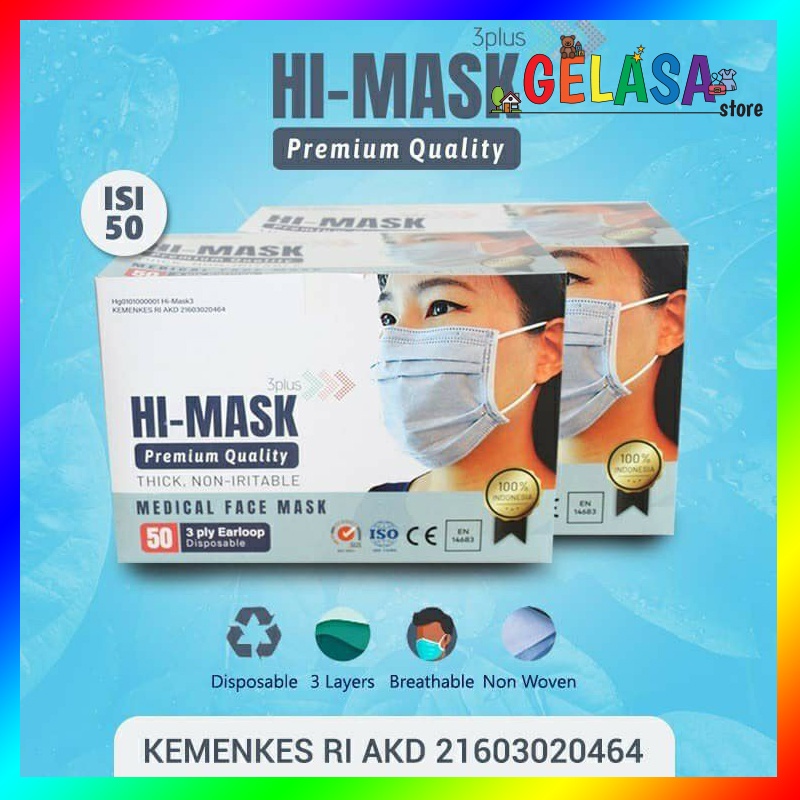 Jual Gelasa Hi Mask Surgical Masker / Masker Medis Headloop & Earloop ...