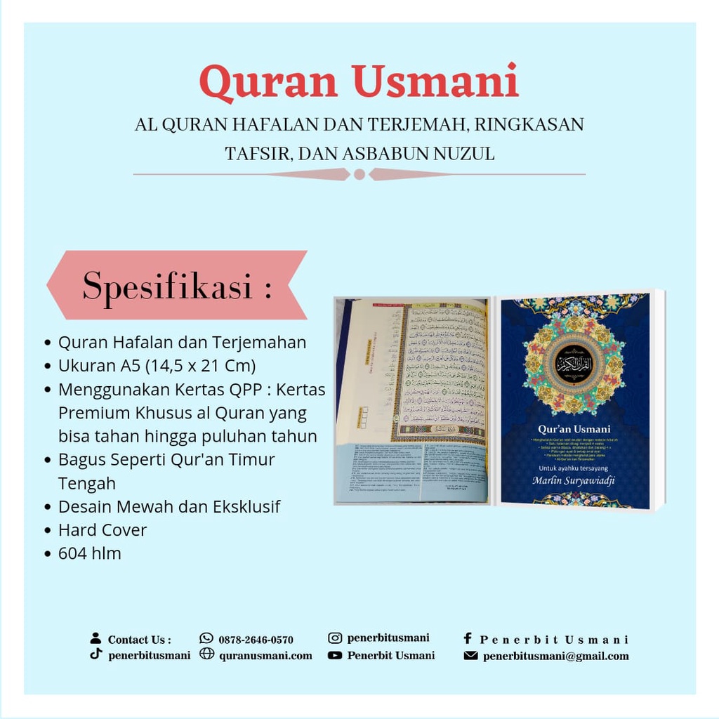 Jual Al Quran Usmani Ukuran Sedang Bisa Custom Nama Al Quran Hafalan ...