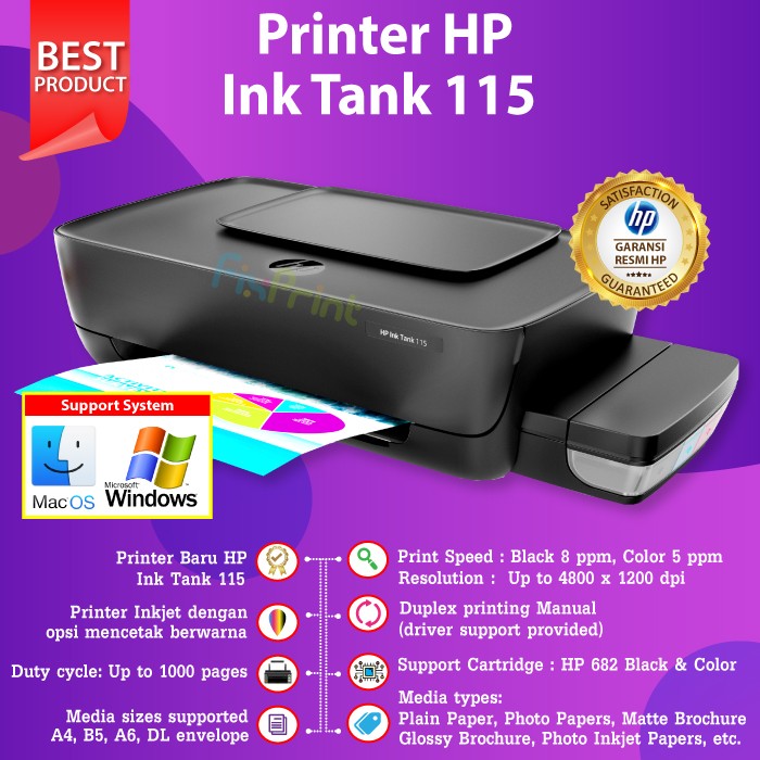 Jual Printer Ink Tank HP 115 Infus Modif With Tinta GT53 Black GT52 ...
