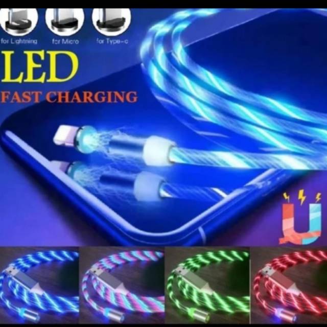 Jual Kabel data LED metal magnetic Type-C, Micro, Lightning | Shopee ...