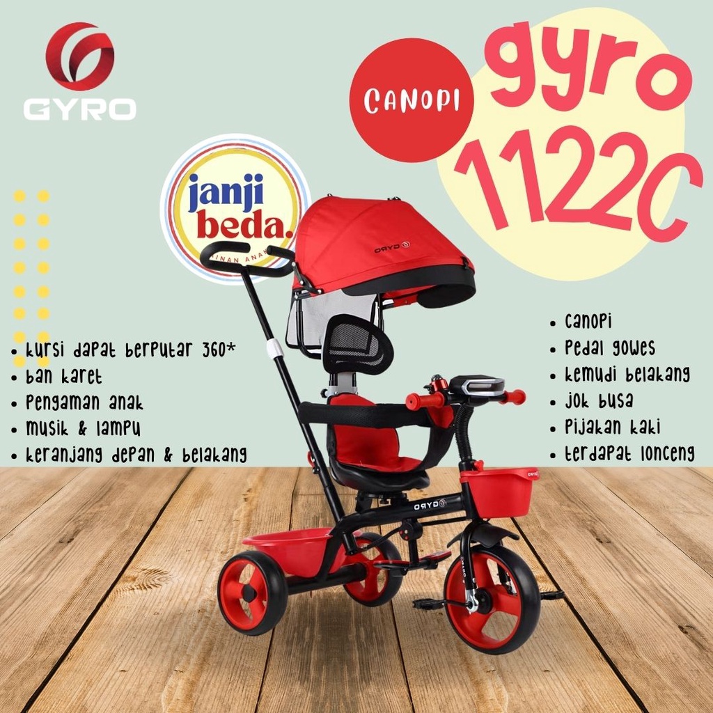 Jual Sepeda Stroller Anak Roda Tiga GYRO 1122C - tricycle bayi canopi ...