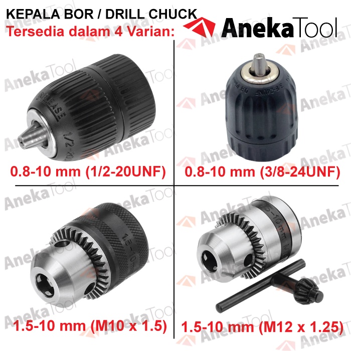 Jual Kepala Bor / Drill Chuck 1,5 - 10 mm & 0,8 - 10 mm 20UNF 24UNF M10 ...
