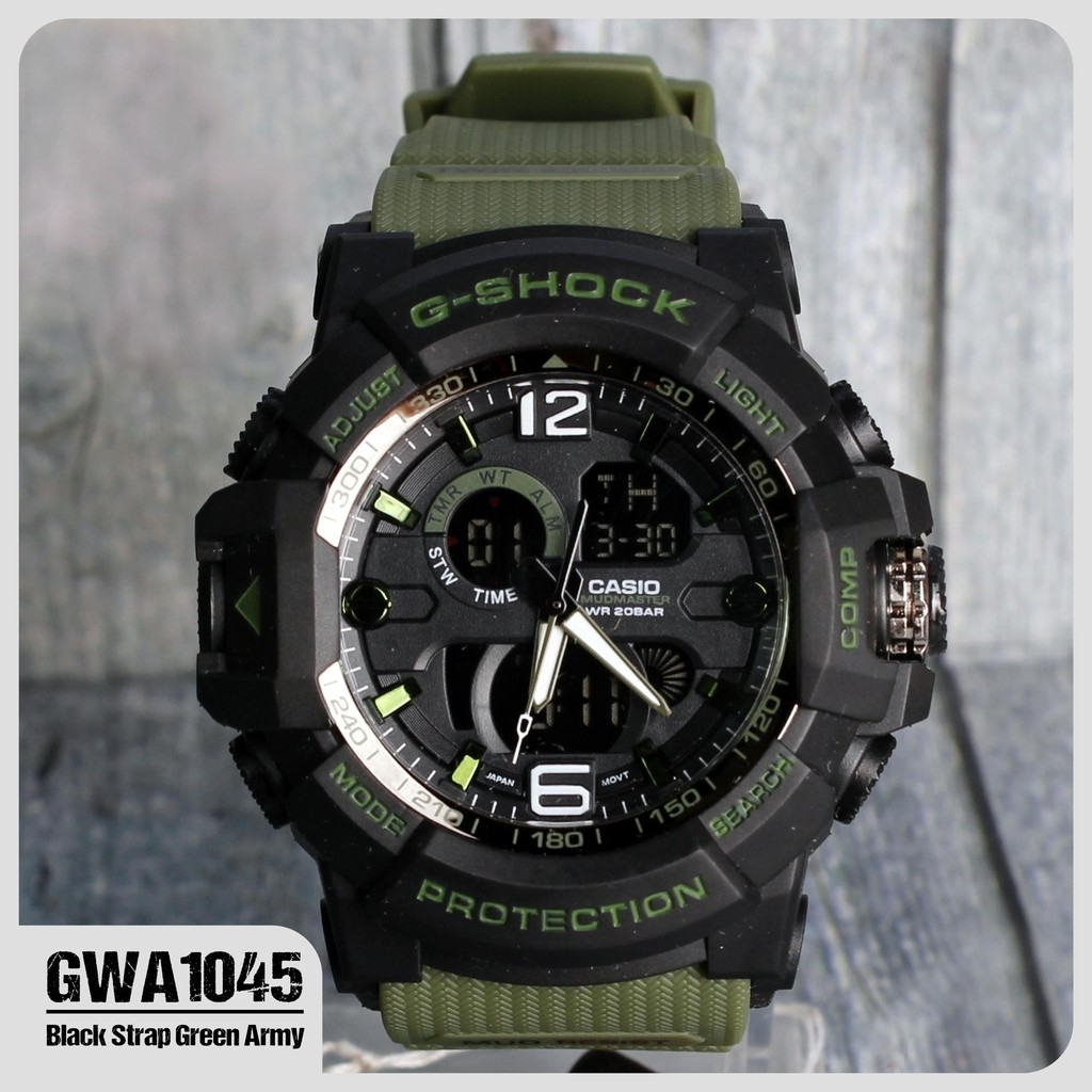 Jual Jam Casio G Shock GWA1045 Black Strap Green Army Grade Original Digital Analog GWA100 GA201 ...
