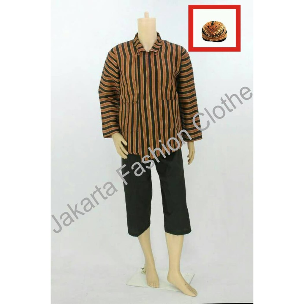 Jual PROMO Setelan Paket Baju Surjan Lurik + Celana + Blangkon Pakaian Adat Jawa PALING MURAH ...