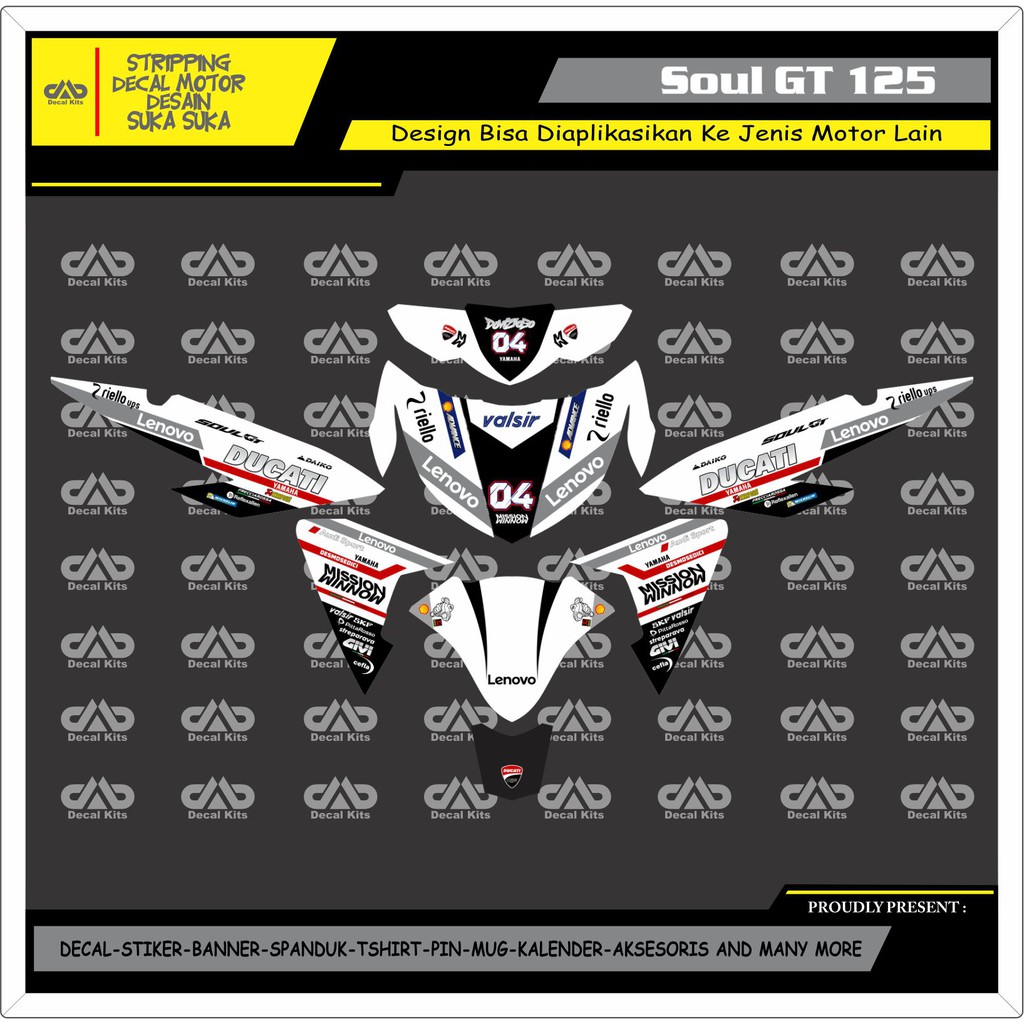 Jual Decal Sticker Motor Stiker Decal Soul Gt 125 Full DUCATI PUTIH ...