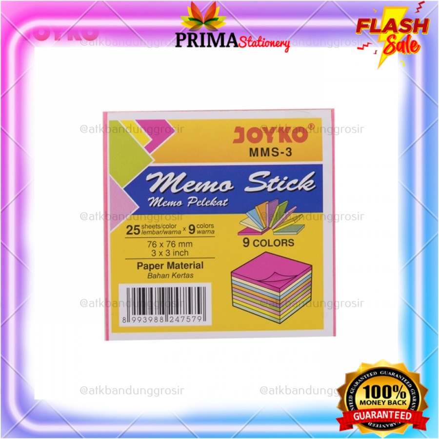 Jual Memo Stick / Sticky Note Joyko MMS-3 Besar Isi 9 Warna 76 x 76 mm ...
