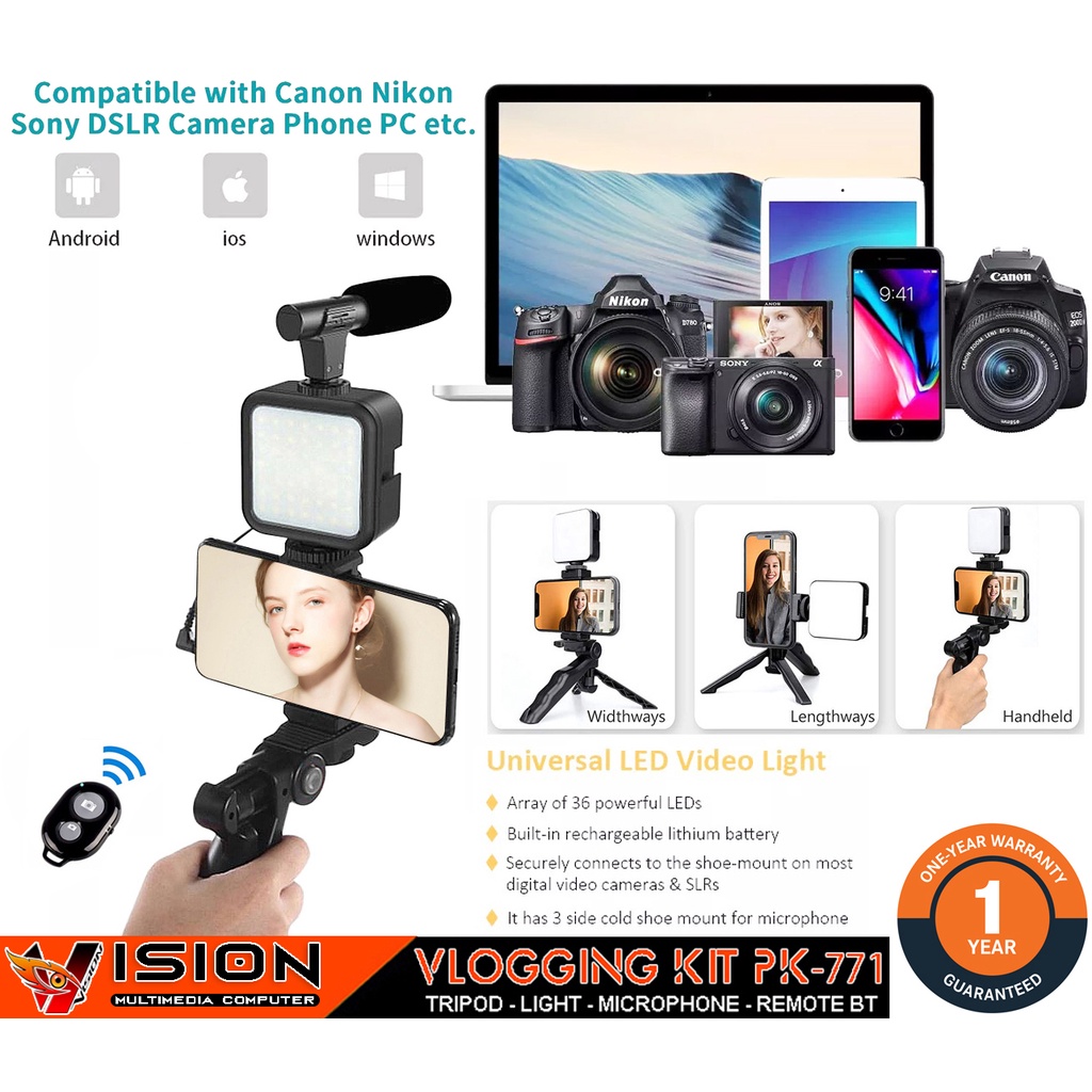 Jual VLOGGING KIT All in One Tripod Lightning Mic Remote Live Streaming ...