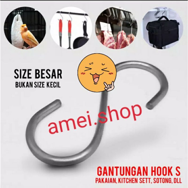 Jual GANTUNGAN SLING HOOK LETTER S BESAR CHROME TEBAL SEMPATI PENGAIT SOTONG BURUNG DISPLAY RAM ...