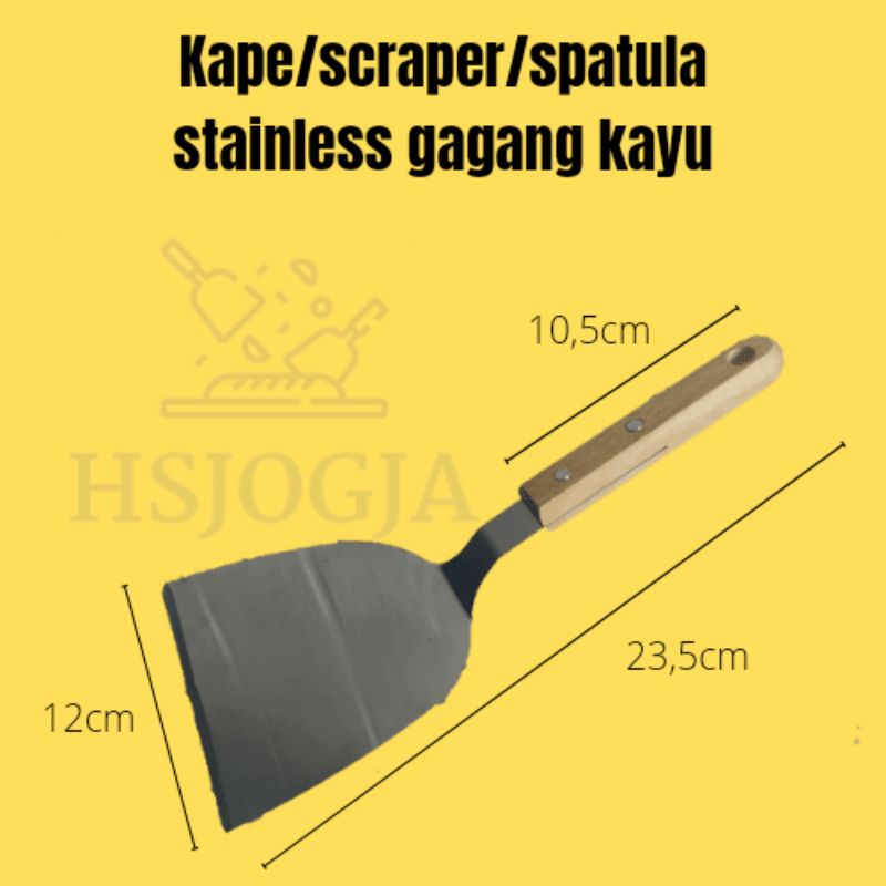 Jual Hsjogja spatula stainles cape scraper gagang kayu tebal | Shopee ...