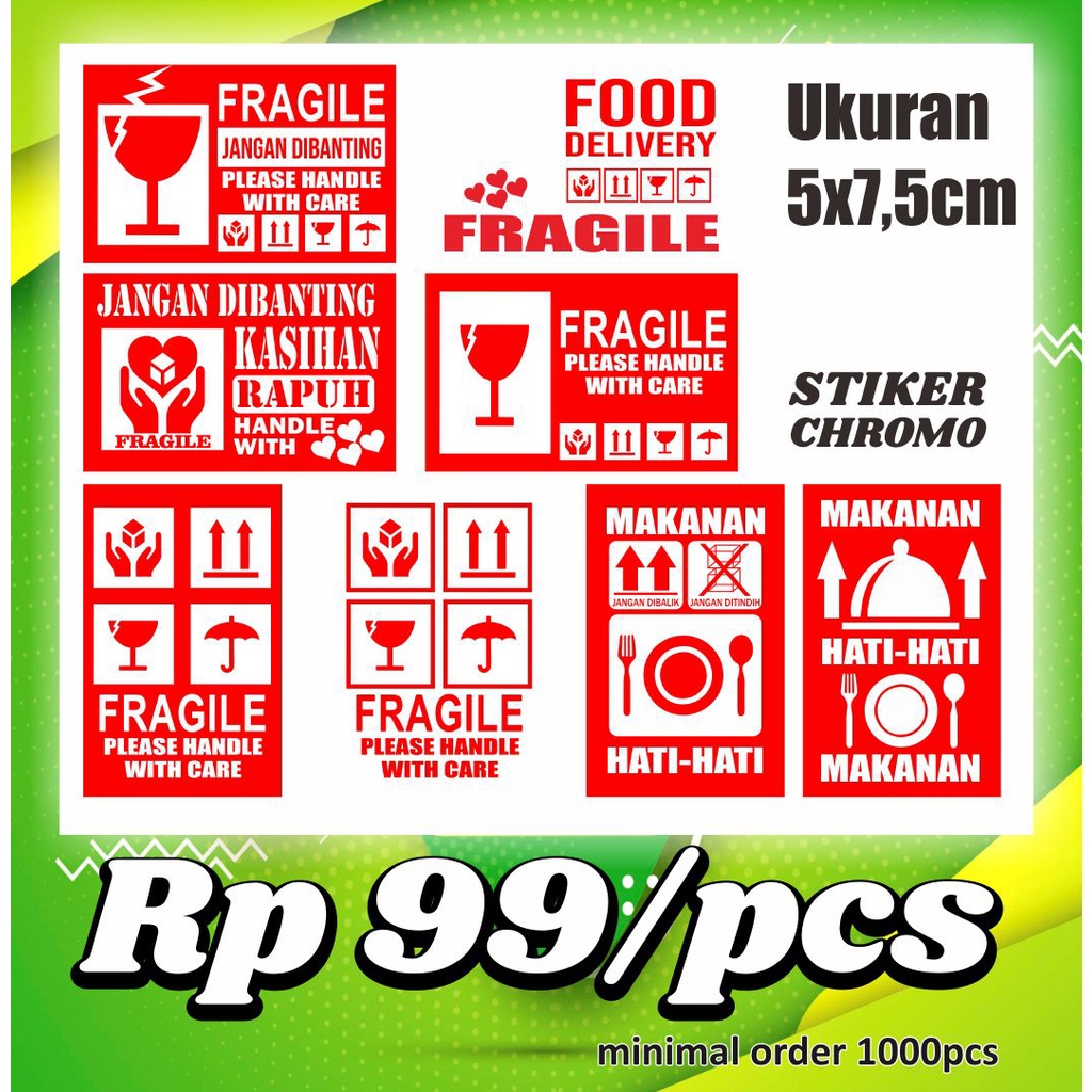 Jual [CETAK] STIKER FRAGILE / FRAGILE CUSTOM DESAIN / FRAGILE MURAH ...