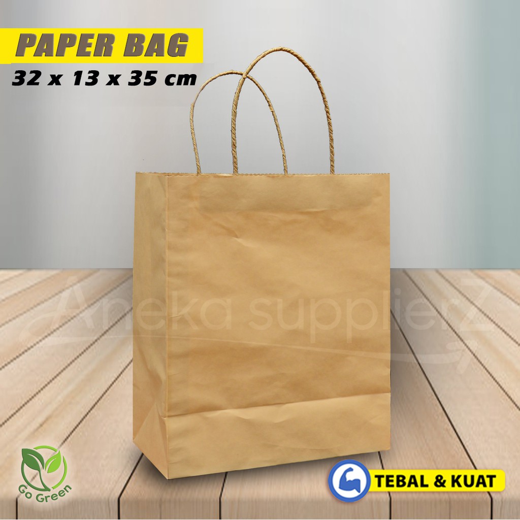 Jual Paper Bag Polos - Paper Bag Tali Kertas | 32x13x35 cm - COKLAT (20 ...