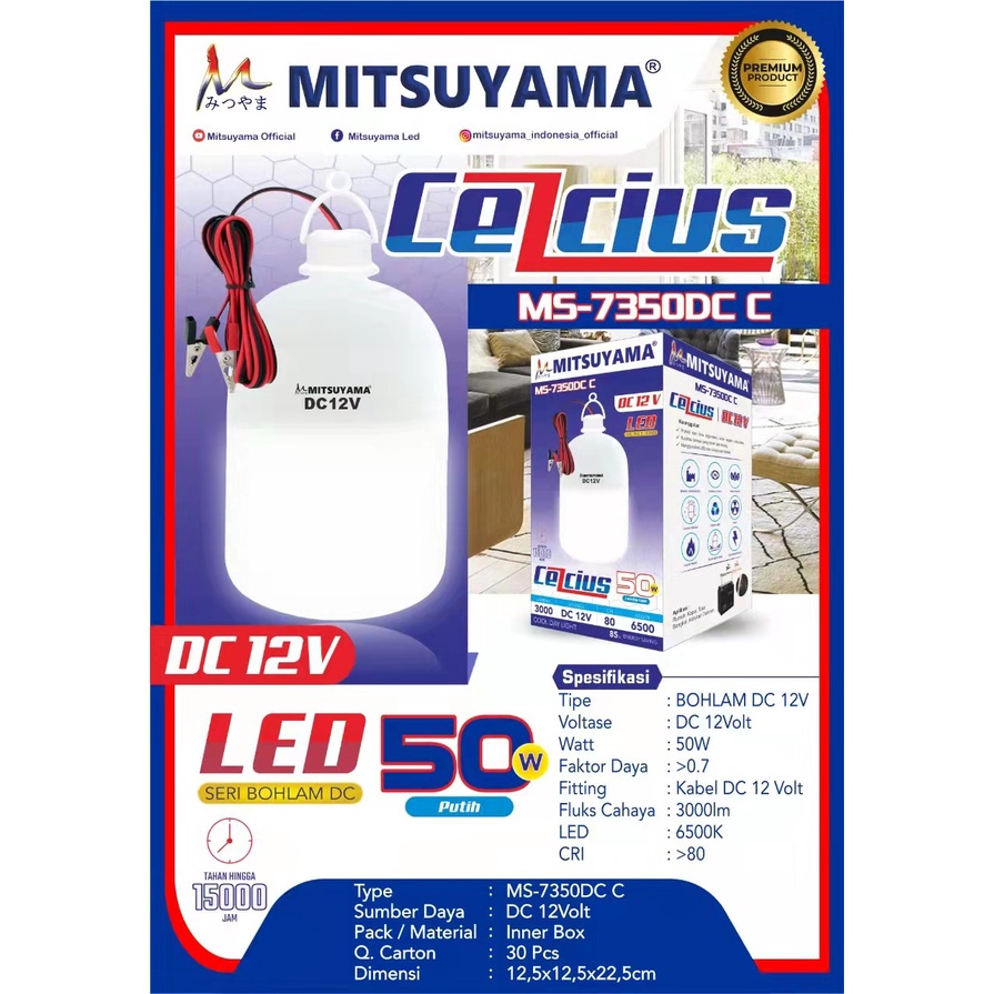Jual Barangunik2021-Bohlam Lampu LED DC 12V 50 Watt Jepit Mitsuyama MS-7350DC Celcius/Bohlam Aki ...