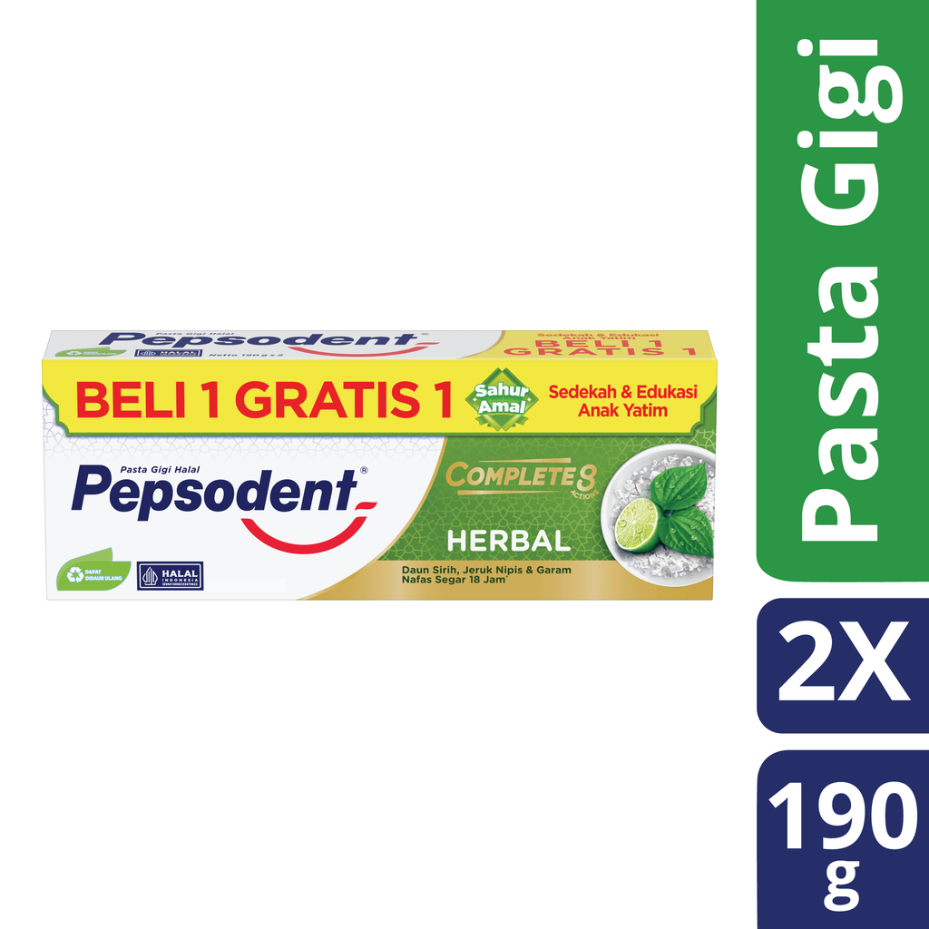 Jual [BELI 1 GRATIS 1] Pepsodent Pasta Gigi Complete 8 Herbal 190g ...