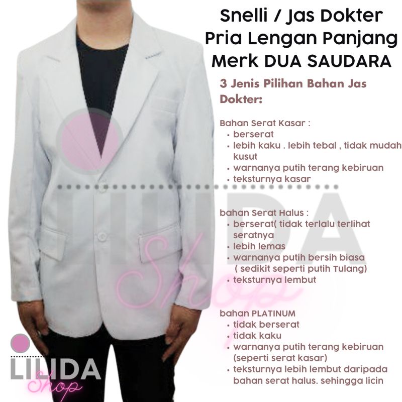 Jual jas dokter snelli PRIA lengan PANJANG merk dua saudara jas putih ...