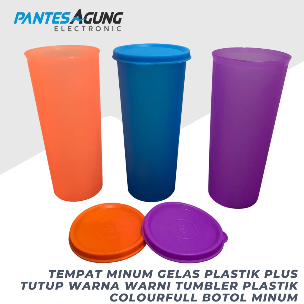 Jual TEMPAT MINUM GELAS PLASTIK PLUS TUTUP WARNA WARNI TUMBLER PLASTIK ...