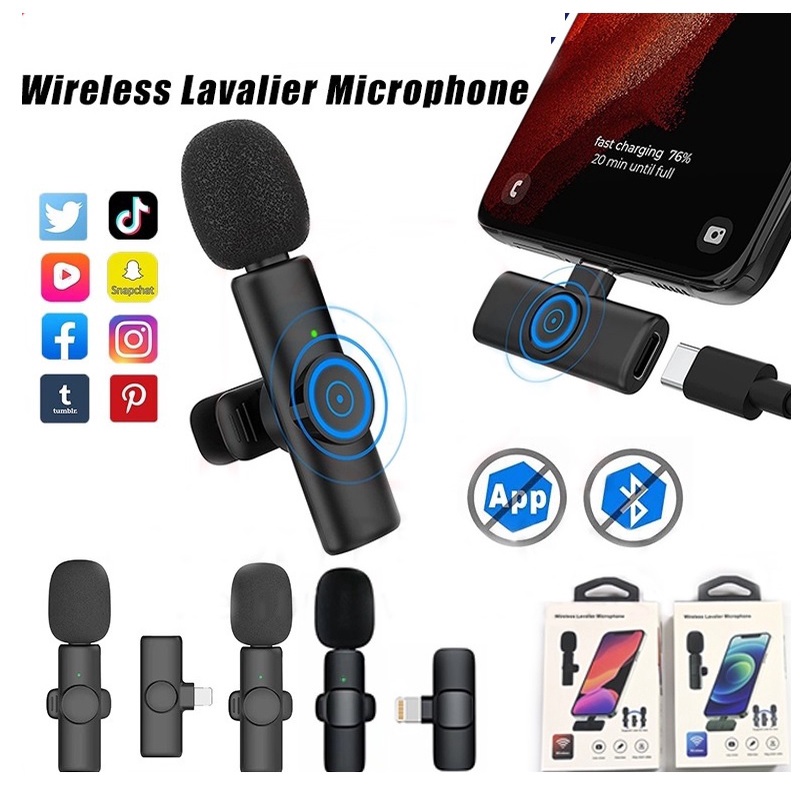 Jual Microphone Mic Clip On Wireless Mikrofon HP Laptop Zoom Live Vlog ...