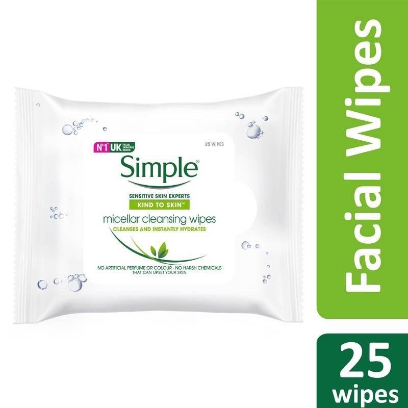 Jual SIMPLE Micellar Cleansing Facial Wipes 25 Wipes | Shopee Indonesia
