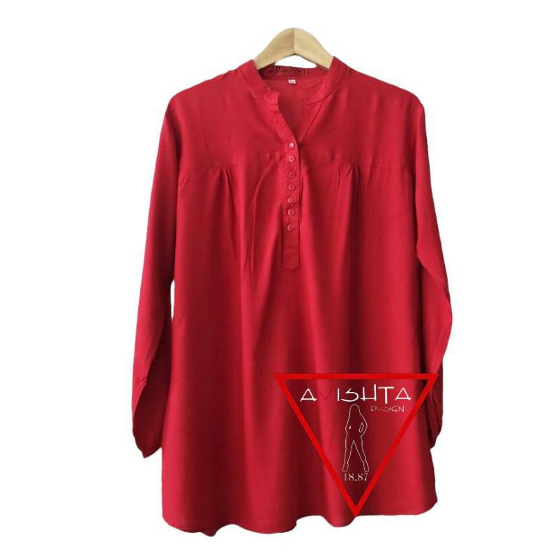 Jual Blus polos rayon merah cabe Blouse polos rayon red chili Blus ...