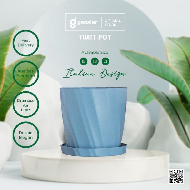 Jual Pot Bunga Twist Gessler Biru Include Tatakan size L | Shopee Indonesia