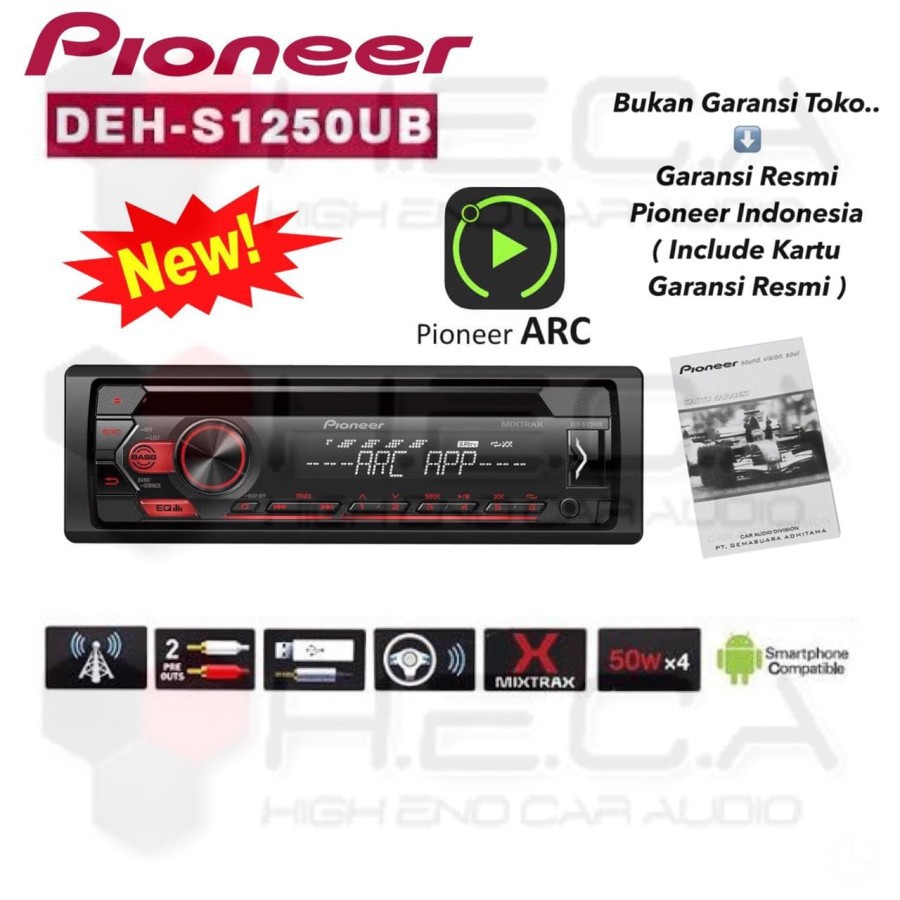 Jual Pioneer DEH-S1250UB Tape Mobil DEHS1250UB Single Din DEH S 1250 UB Head Unit Audio Tape ...